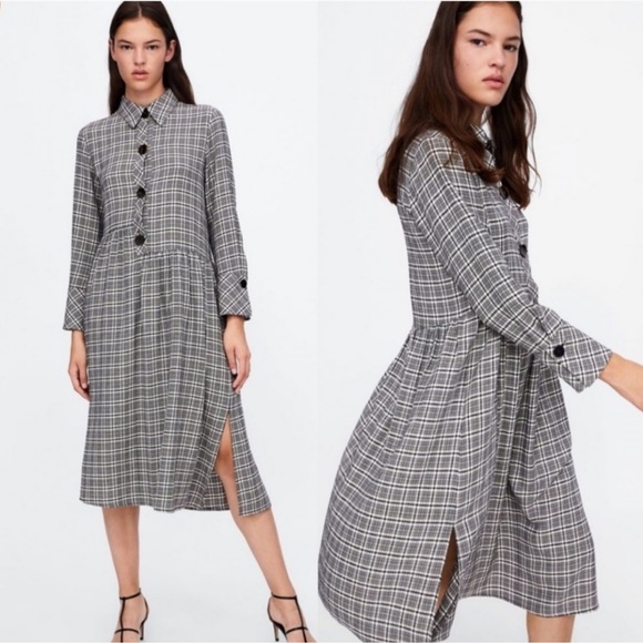 Zara | Dresses | Zara Warm Plaid Boho Peasant Style Cottage Core Drop ...